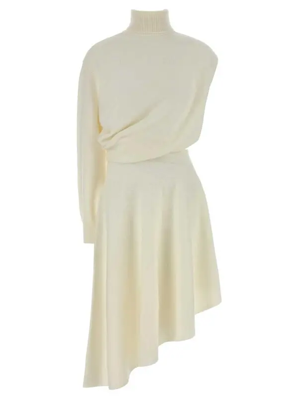 Alaïa Ivory Wool Mini Dress With Draped Skirt - White