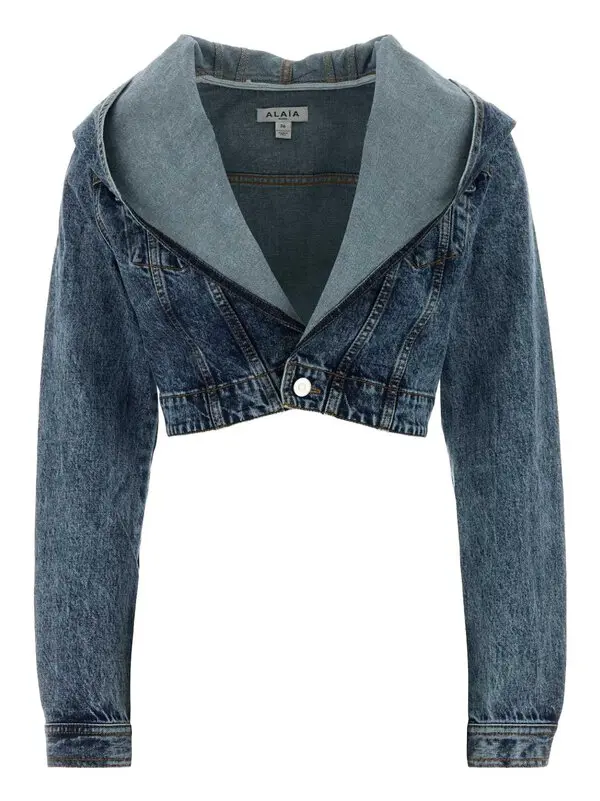 Alaïa Cropped Denim Jacket With Spread Collar - Light Blue