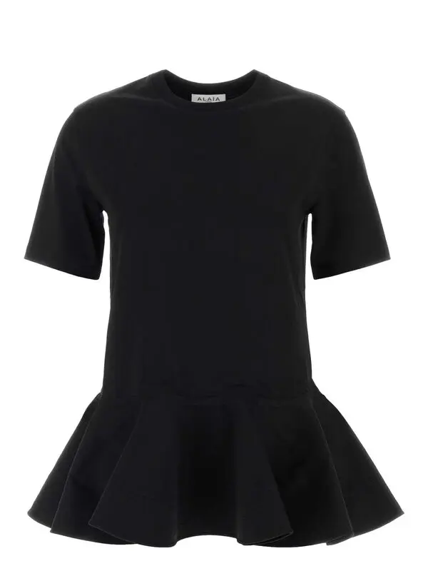 Alaïa Cotton T-shirt With Peplum Detail - Black
