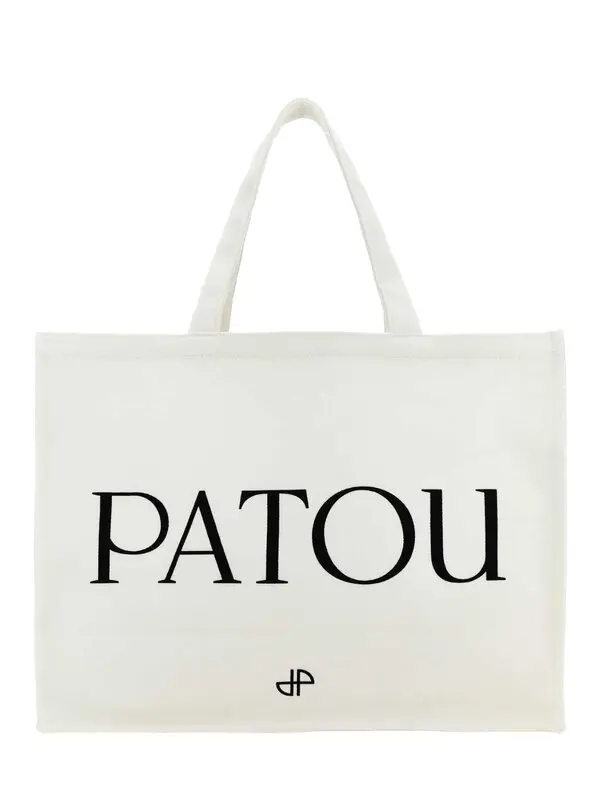 PATOU 42.5 Cm Cotton Shopping Handbag With Short Handles, 34 Cm Height - White
