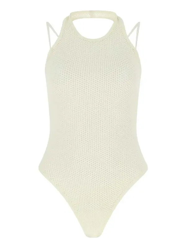 ANDREĀDAMO Ivory Stretch Viscose Blend Bodysuit - White