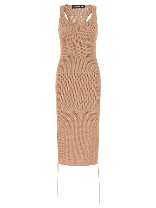 ANDREĀDAMO Biscuit Stretch Mesh Mini Dress - Camel