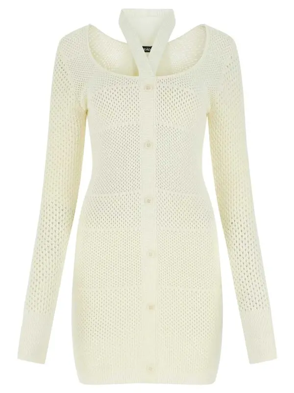 ANDREĀDAMO Ivory Stretch Viscose Blend Mini Dress - White