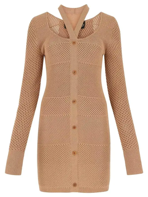ANDREĀDAMO Biscuit Mesh Knit Mini Dress - Brown