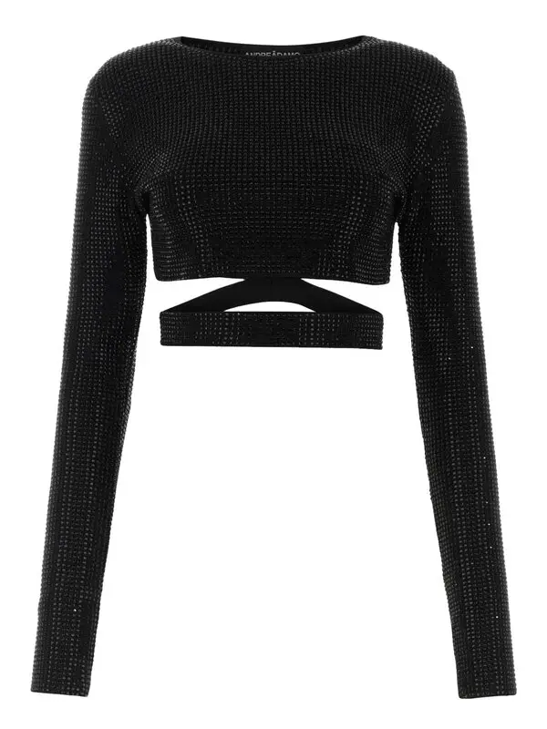ANDREĀDAMO Embellished Viscose-blend Top For - Black