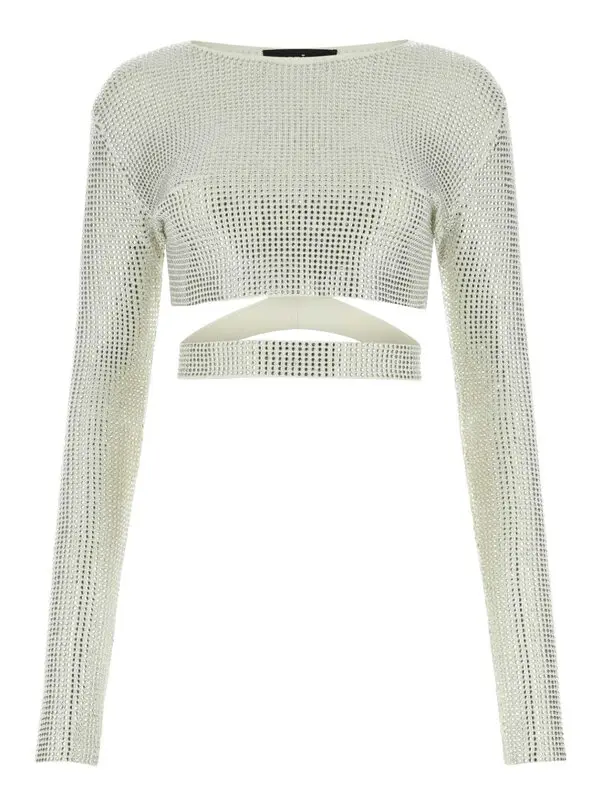 ANDREĀDAMO Embellished Viscose-blend Top - White