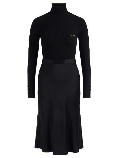 Elisabetta Franchi Knit Dress With Tie Detail And Buttoned Pockets - Black