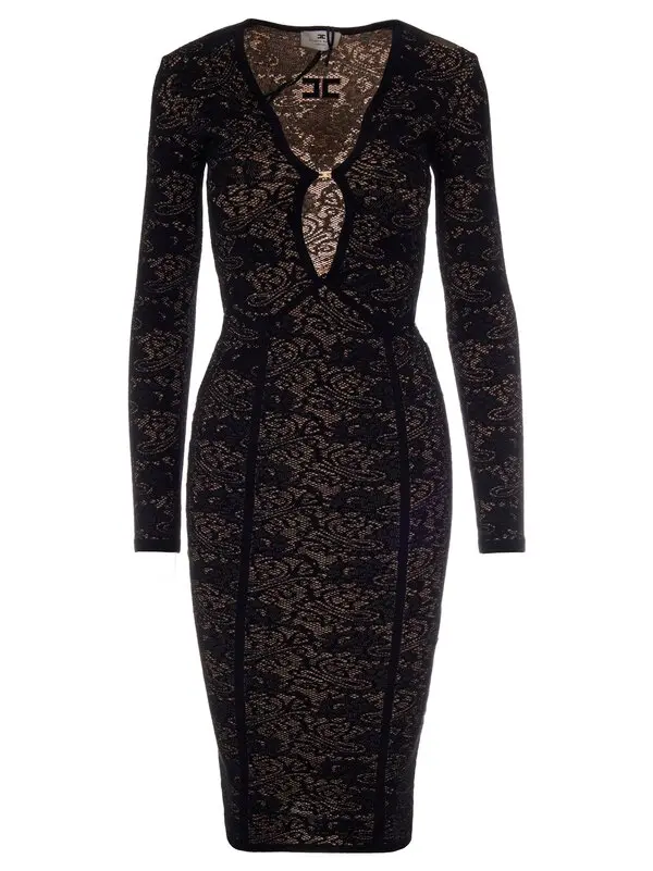 Elisabetta Franchi Long-sleeve Lace Midi Dress - Nero/pelle