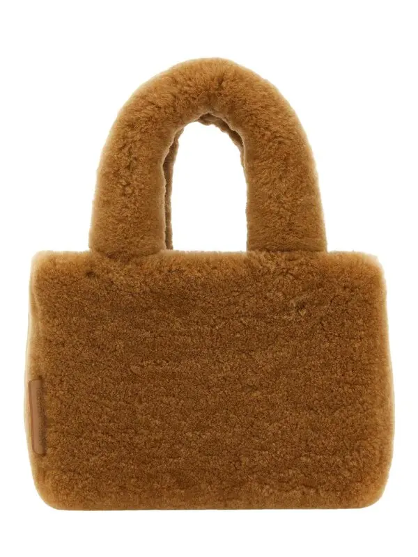 Amina Muaddi Giuly Mini Shearling Handbag - Camel