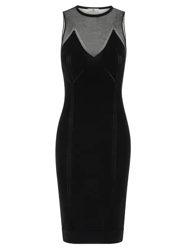 Elisabetta Franchi Knit Midi Dress With Mesh Overlay - Nero