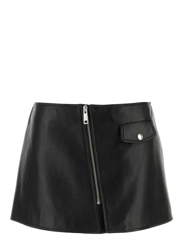 Prada Leather Mini Skirt With Zip Closure - Black