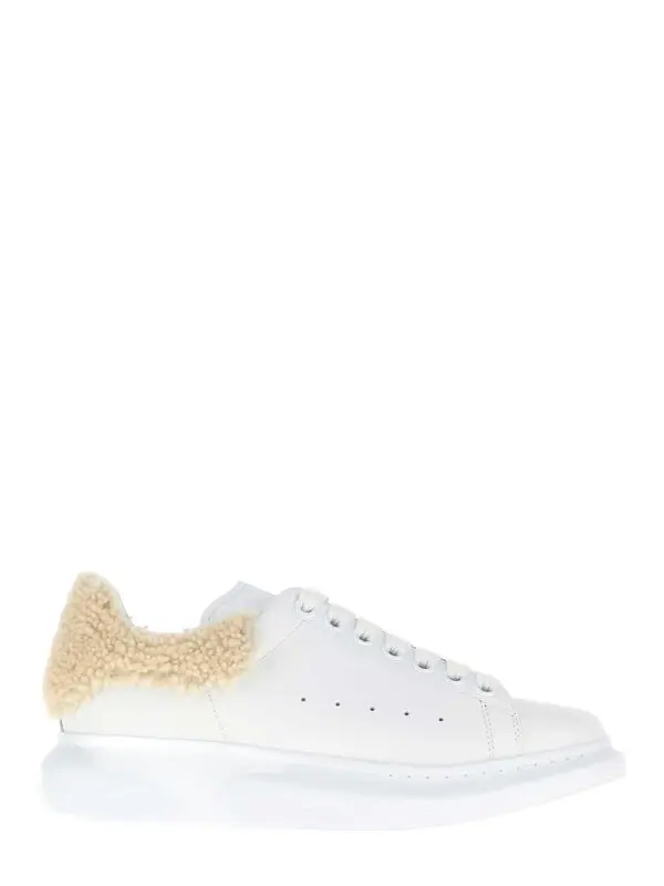 Alexander McQueen Leather Sneakers With Shearling Heel Accent - White