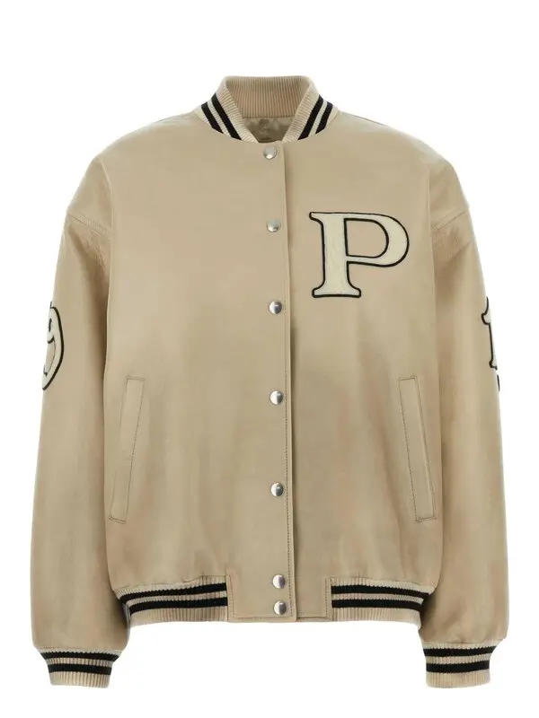 Prada Calf Leather Bomber Jacket With Embroidered Logo - White
