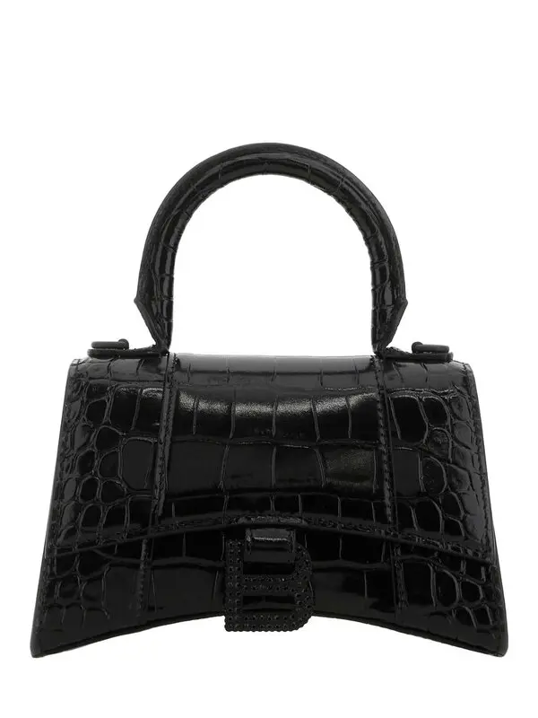 Balenciaga Leather Xs Hourglass Mini Handbag - Black