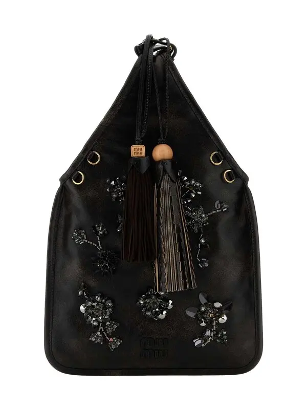 Miu Miu Nappa Leather Handbag With Embellishments - Black