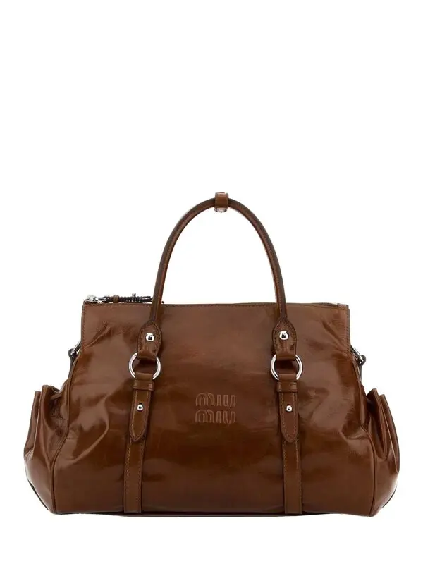 Miu Miu Vitello Leather Handbag With Adjustable Shoulder Strap - Brown