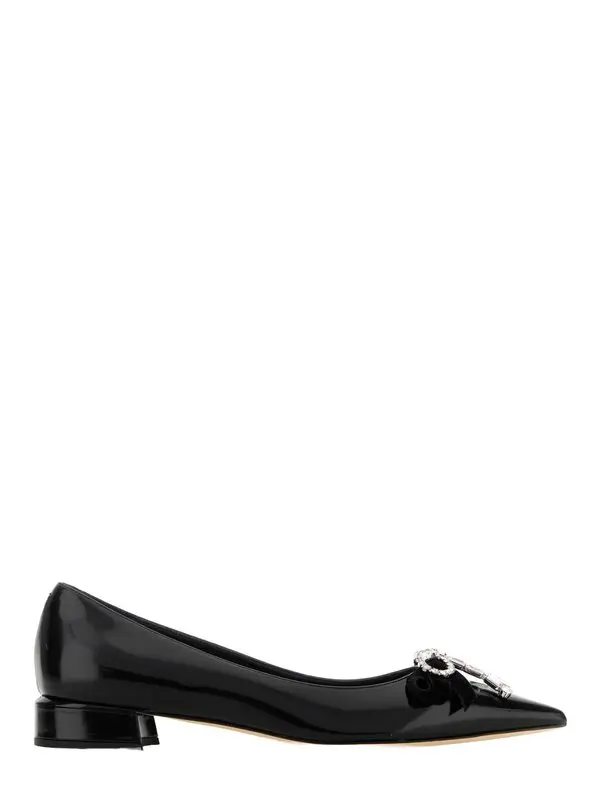 JIMMY CHOO Auria Leather Crystal Embellished Ballerina Flats - Black