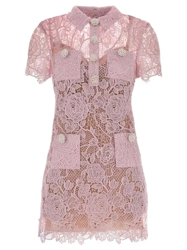 SELF-PORTRAIT Lace Button-down Mini Dress - Pink