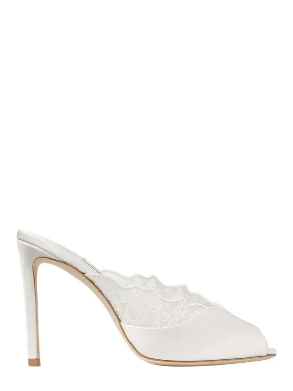 JIMMY CHOO Brigitte Lace And Satin Mule 100 Stiletto Heel - Ivory/ivory