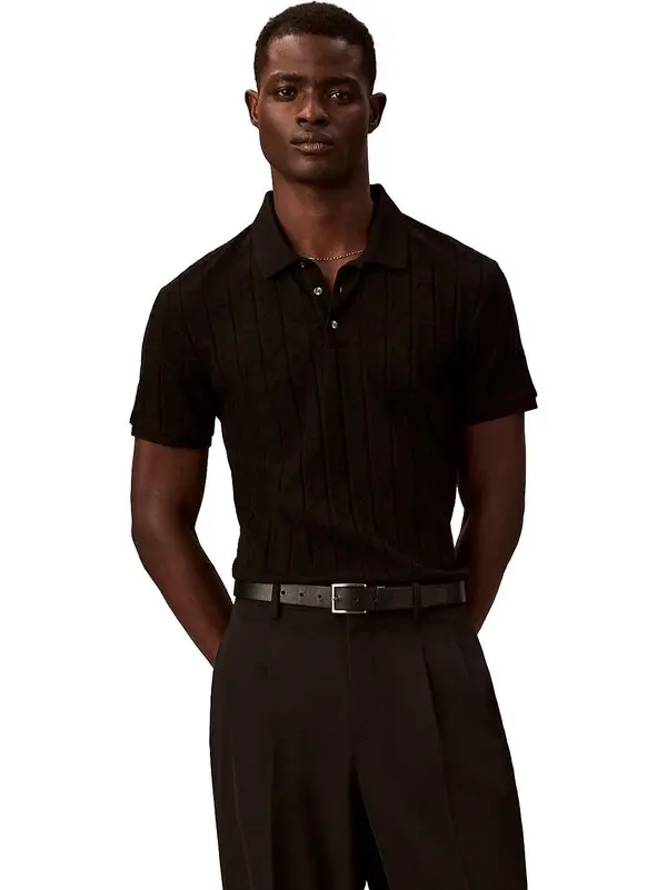 Calvin Klein Allover Emblem Logo Jacquard Polo Shirt - Black