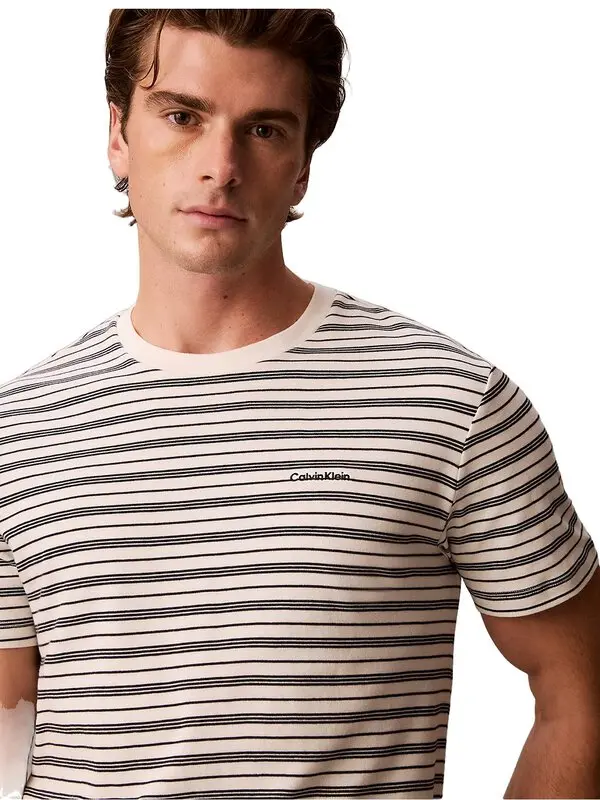 Calvin Klein Liquid Touch Striped Crewneck Tee - Tofu