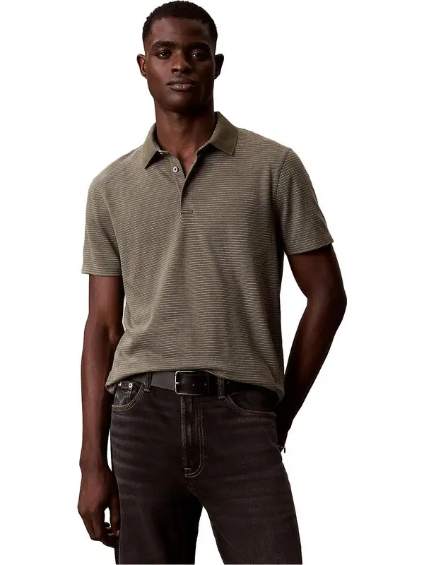 Calvin Klein Supima Cotton Stripe Polo Shirt - Olive Night