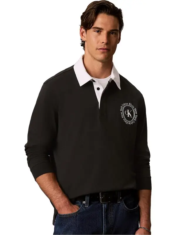 Calvin Klein Contrast Collar Rugby Polo Shirt - Black