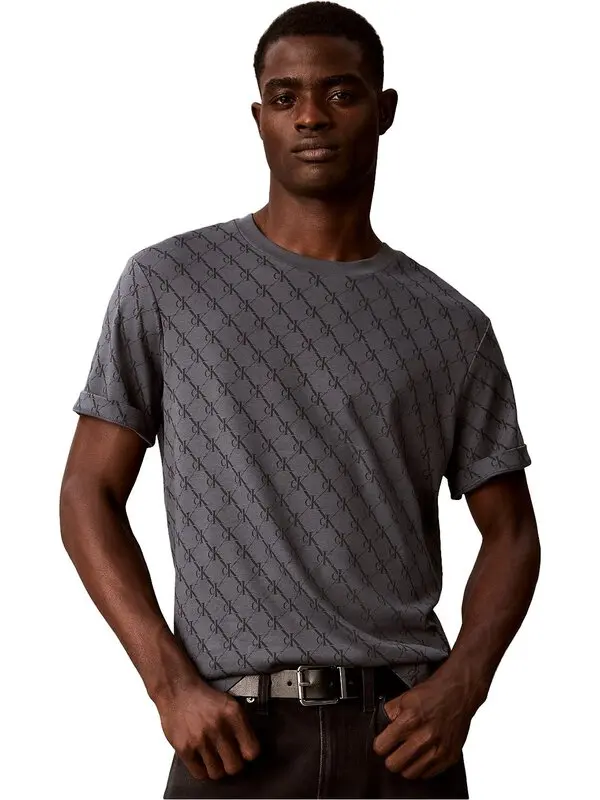 Calvin Klein Liquid Touch Monogram Logo Crewneck Tee - Turbulence
