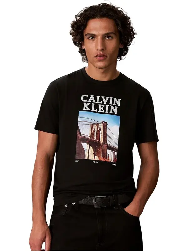 Calvin Klein Brooklyn Bridge Logo Graphic Tee - Black