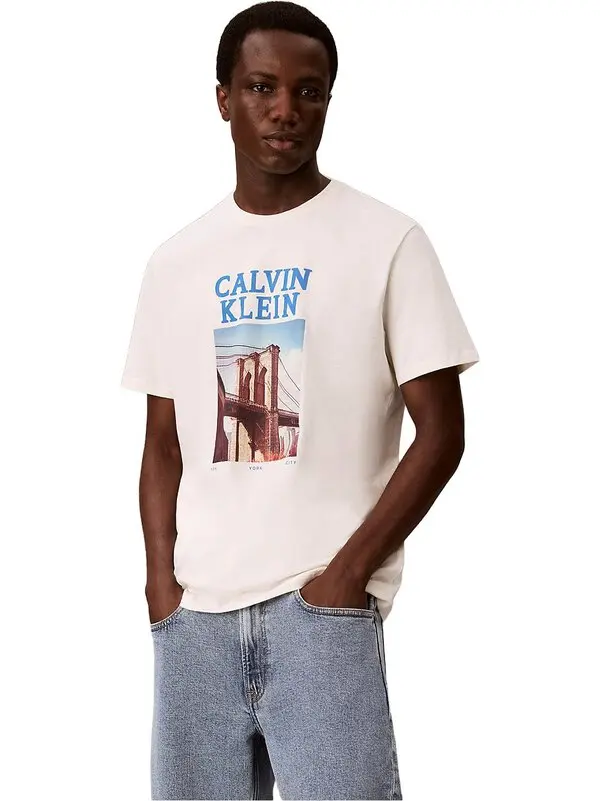 Calvin Klein Brooklyn Bridge Logo Graphic Tee - Tofu