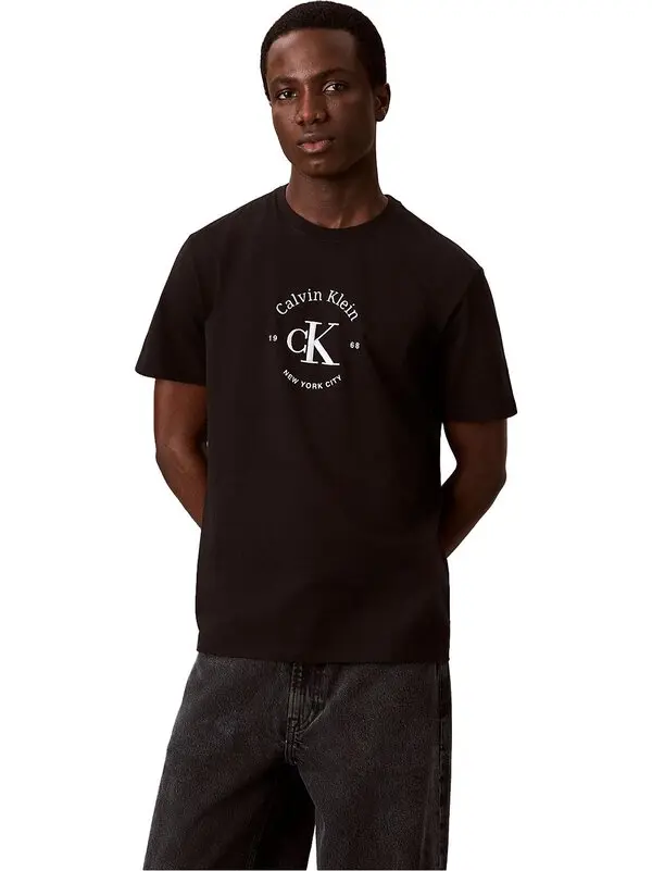 Calvin Klein Varsity Crest Logo Graphic Tee - Black