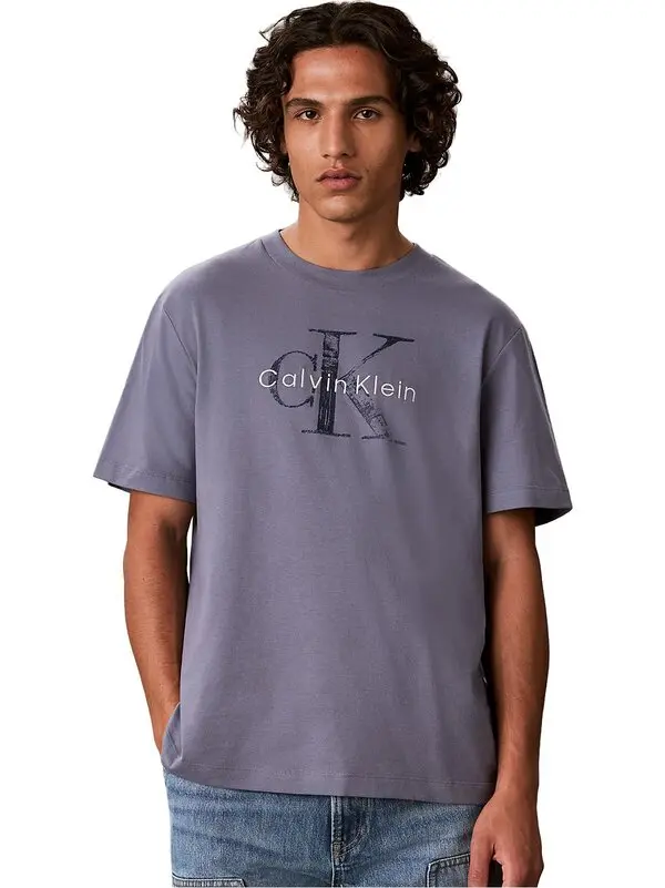 Calvin Klein Distressed Monologo Graphic Tee - Grisaille