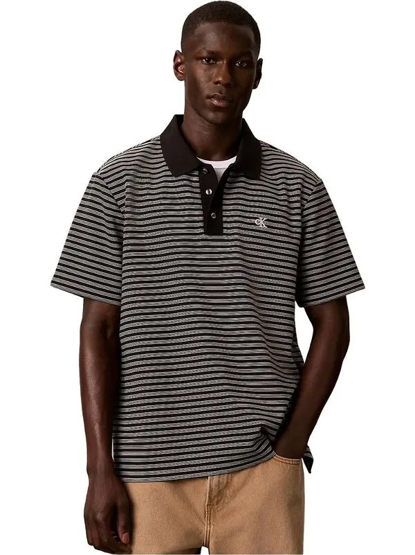 Calvin Klein Ottoman Stripe Polo Shirt - Black