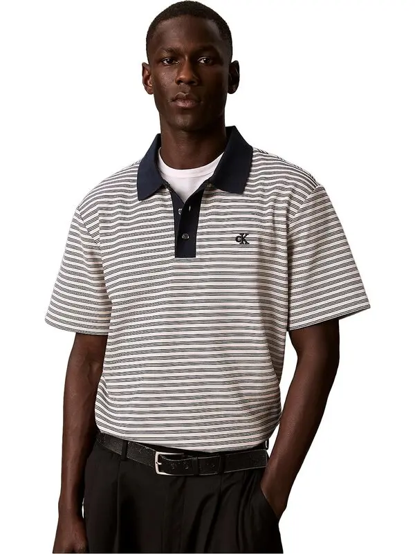 Calvin Klein Ottoman Stripe Polo Shirt - Chalk
