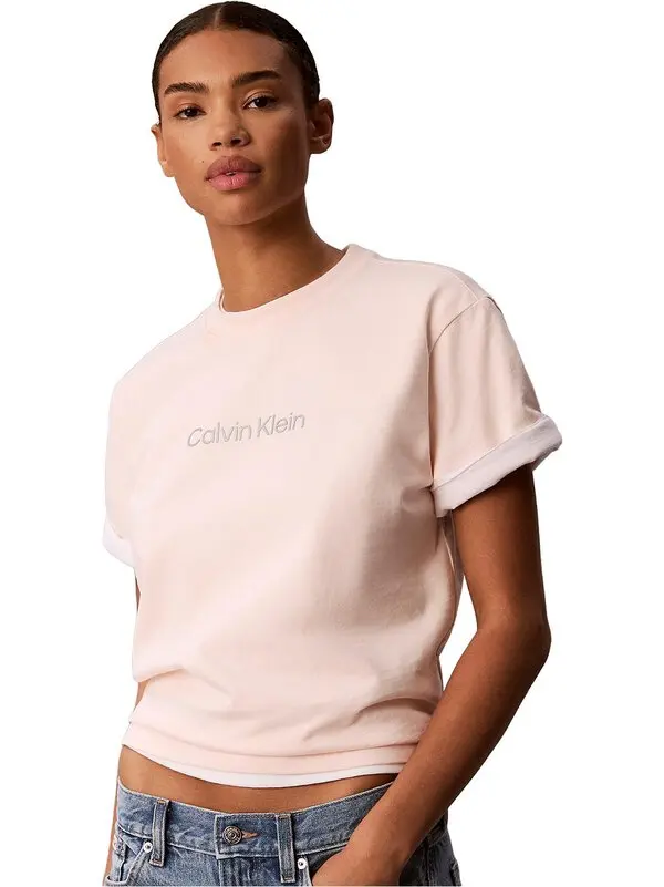 Calvin Klein Metallic Logo Boxy T-shirt - Mango Fizz