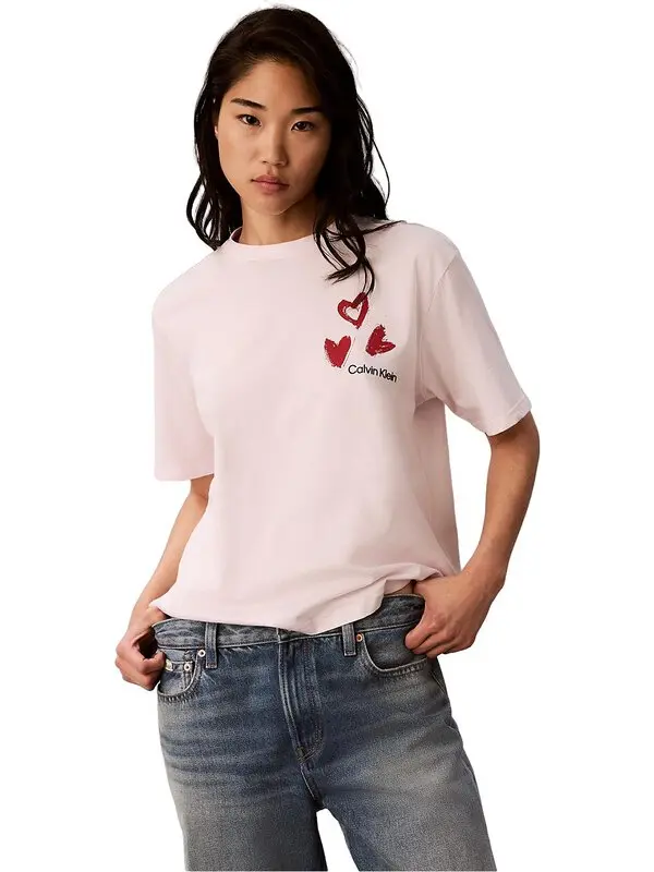 Calvin Klein Hearts Print Boxy T-shirt - Crystal Blush