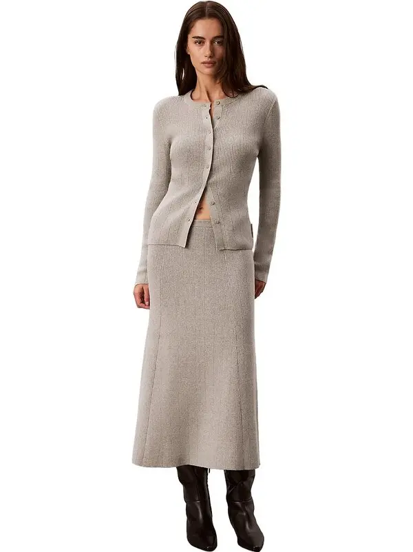 Calvin Klein Smooth Cotton Rib Midi Skirt - Grey Heather