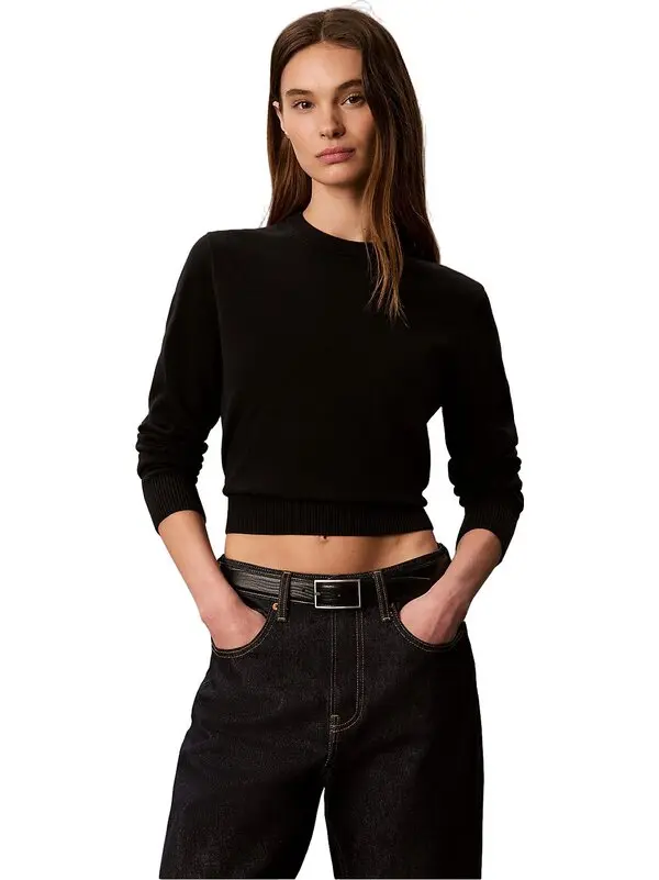 Calvin Klein Smooth Cotton Crewneck Sweater - Black