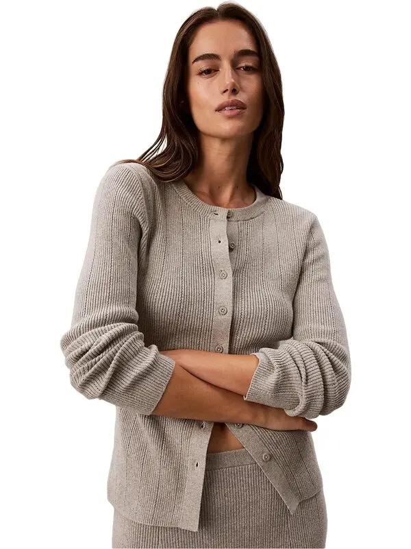 Calvin Klein Smooth Cotton Rib Cardigan - Grey Heather