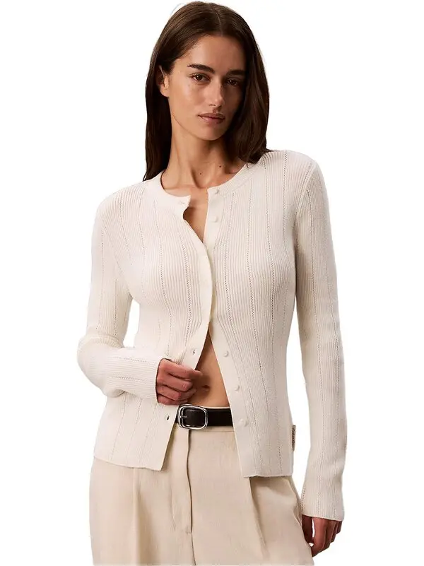 Calvin Klein Smooth Cotton Rib Cardigan - Tofu