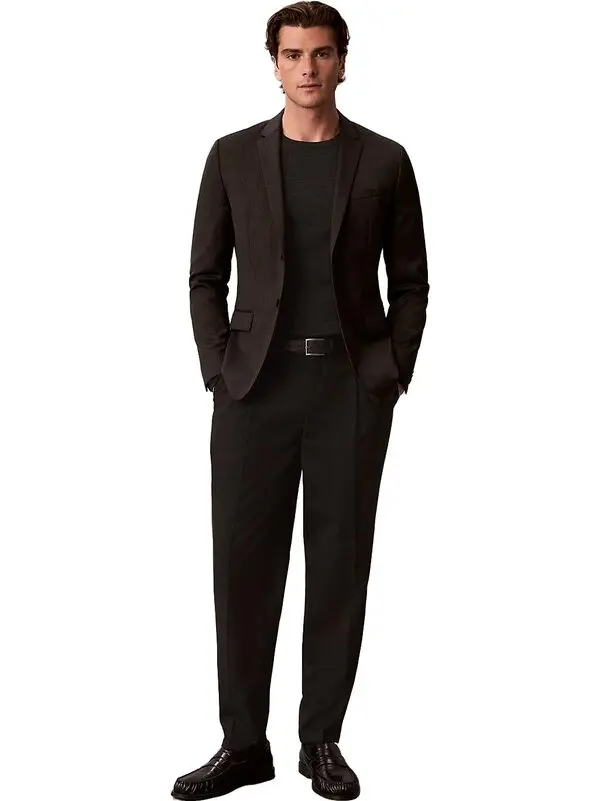Calvin Klein Tapered Pleated Wool Blend Pants - Black