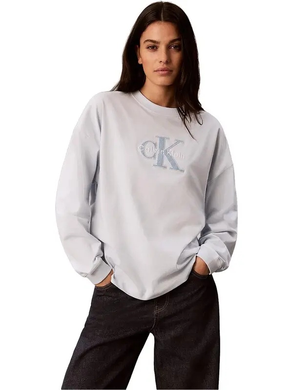 Calvin Klein Denim Applique Monologo Long Sleeve Tee - Plein Air