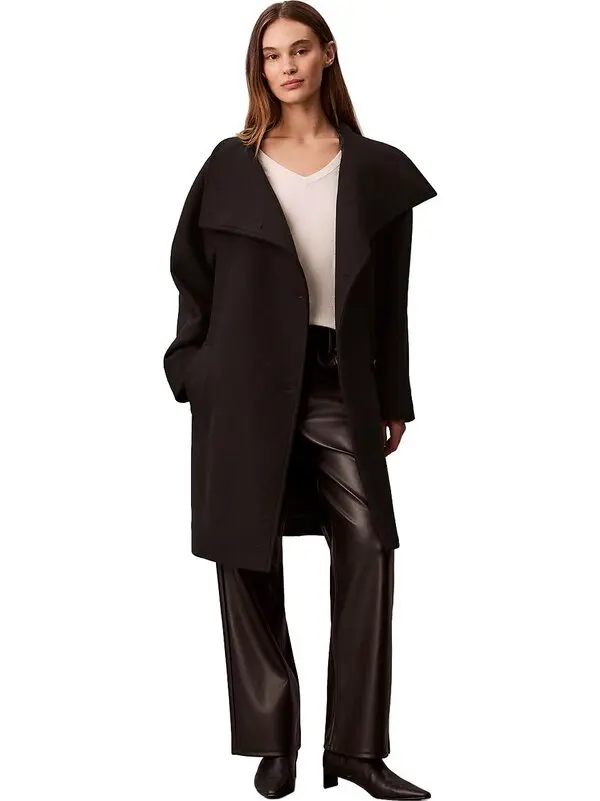 Calvin Klein Wool Blend Belted Coat - Black