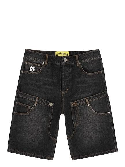 GODSPEED Paneled Denim Shorts - Black