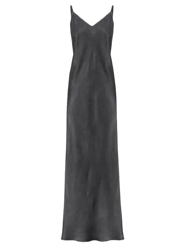 Pinko Maxi Dress With V-neck And Satin Finish - Grey