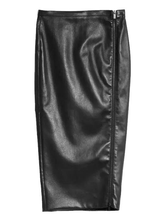 Gucci Light Stretch Leather Pencil Skirt With Double Zip Side Split - Black