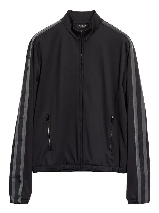 Gucci Cotton Jersey Zip Jacket With Muted Web Detail - Black