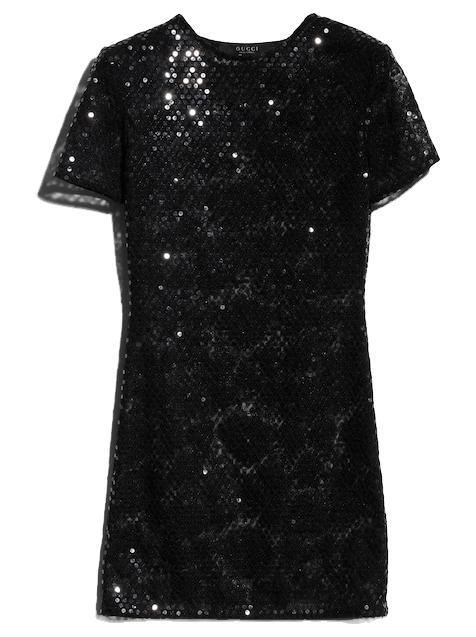 Gucci Embroidered Tulle Mini Dress With Sequins - Black