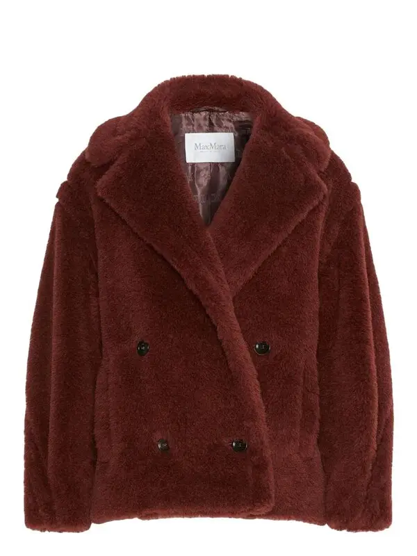 Max Mara Alpaca And Wool Teddy Fabric Cropped Biker Jacket - Rust