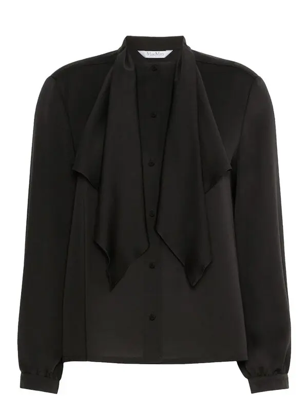 Max Mara Ruffled Silk Charmeuse Shirt - Black